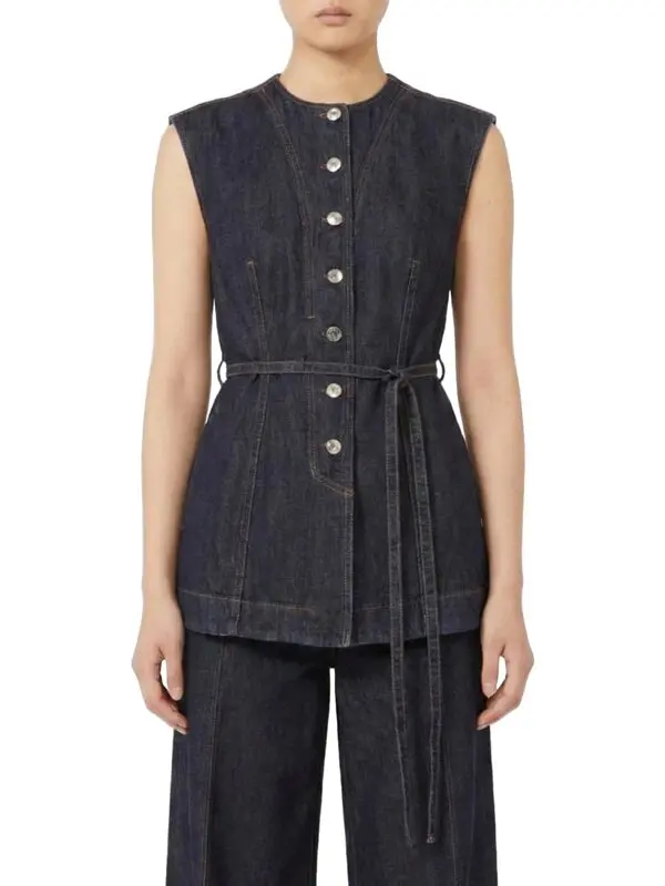 Sportmax Sleeveless Belted Denim Top - Blue