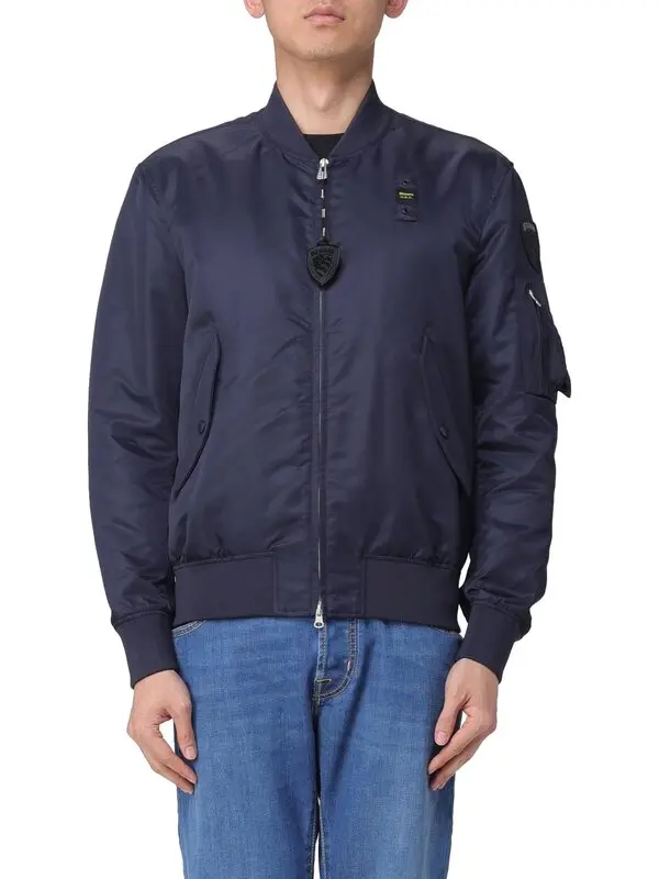 BLAUER. Nylon Bomber Jacket With Logo - Blue