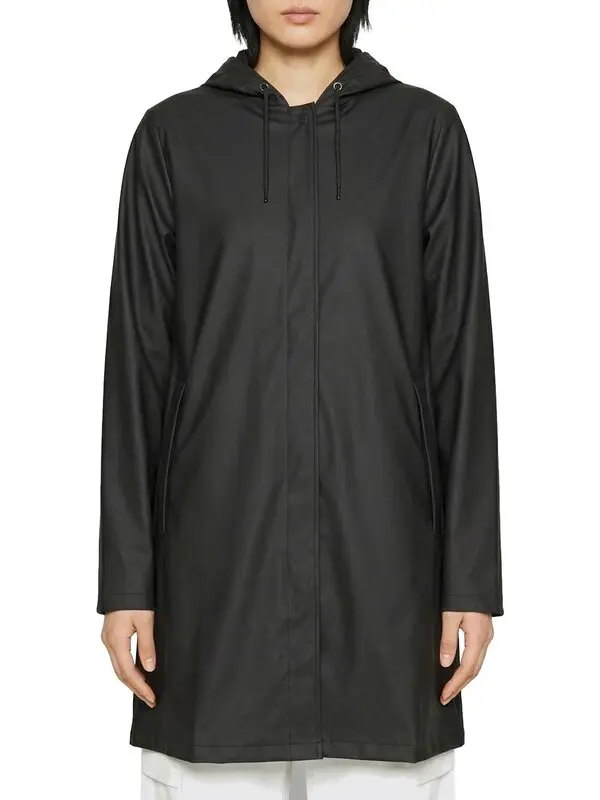 Rains Hooded Waterproof Polyester Trench Coat - Black