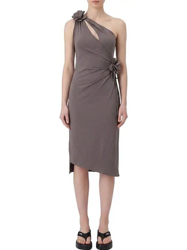 Coperni One-shoulder Jersey Dress With Flower Appliqu - Brown