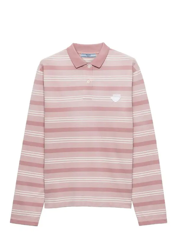 Prada Long-sleeved Striped Piqué Polo Shirt - Pink