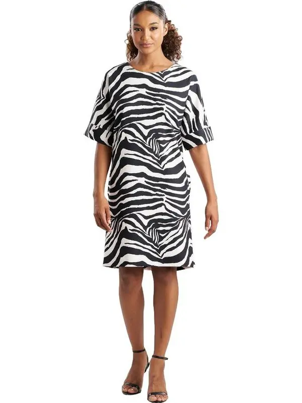 Natori Zebra Knit Crepe T-shirt Dress - Gray / Black / White