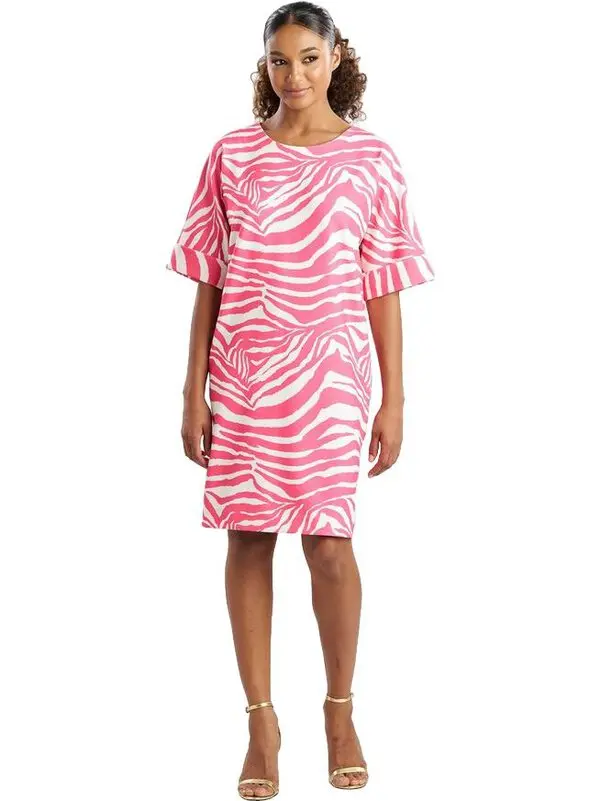 Natori Zebra Knit Crepe T-shirt Dress - Pink / White