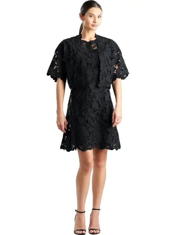 Natori Peony Floral Lace Bolero - Black