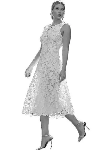Natori Peony Floral Lace Seam Dress - White