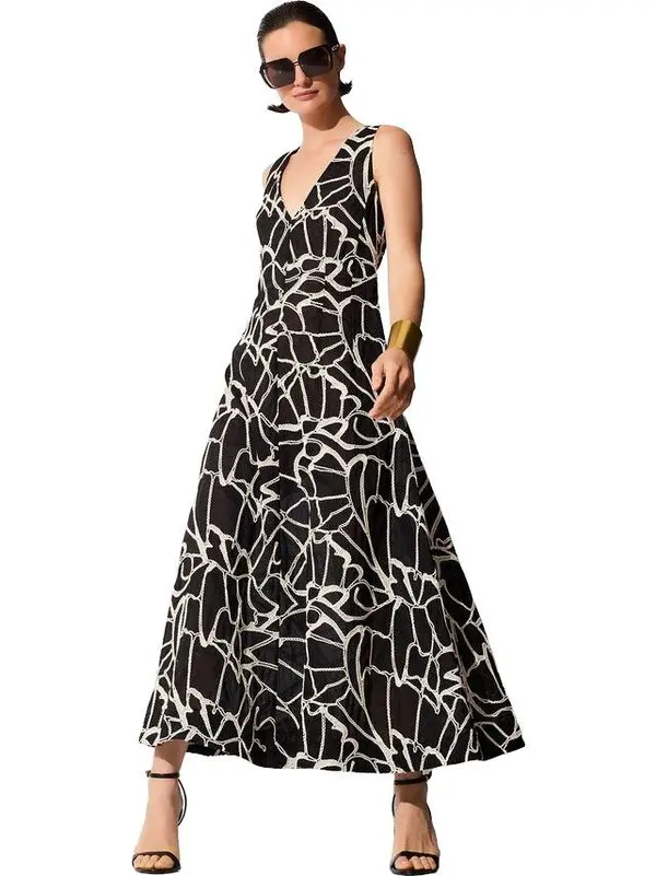 Natori Butterfly Embroidered Deep V-neck Sundress - Black
