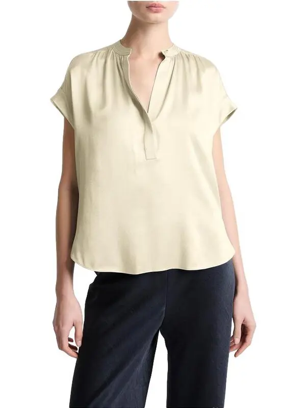 Vince Silk Gathered Cap-sleeve Blouse - Neutral