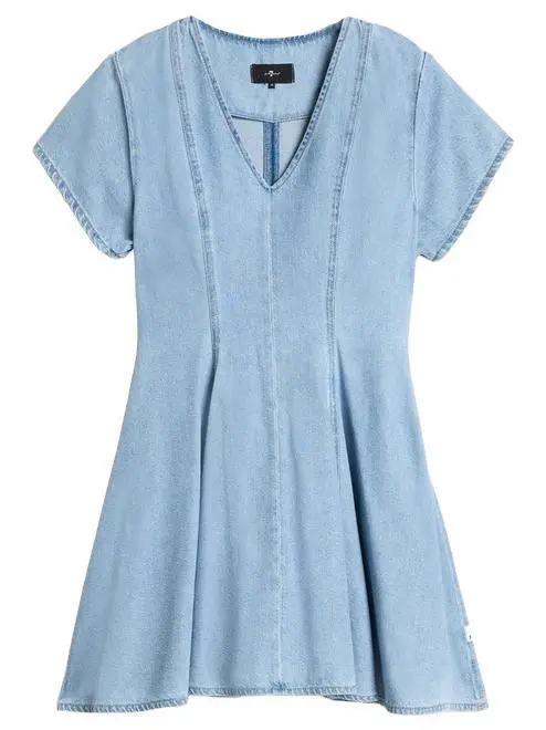 7 For All Mankind Flared Dress In Weightless Hana - Denim
