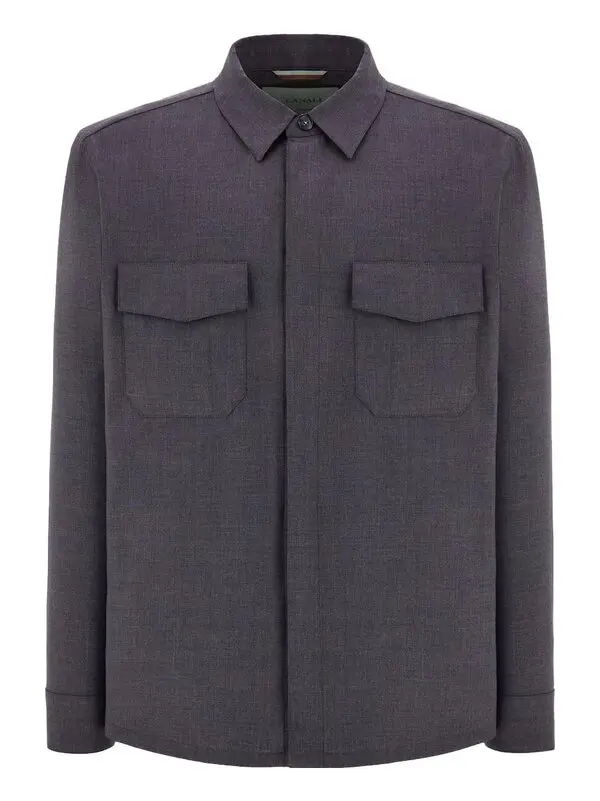 Canali Anthracite Relaxed Fit Pure Wool Overshirt - Grey