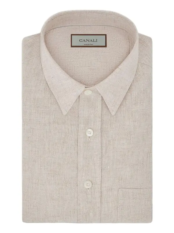 Canali Relaxed Fit Linen Shirt With Breast Pocket - Beige