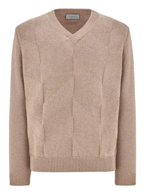 Canali Cotton-silk V-neck Sweater - Beige