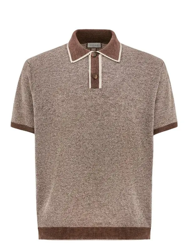 Canali Linen And Silk Jacquard Polo Shirt With Contrasting Collar - Brown