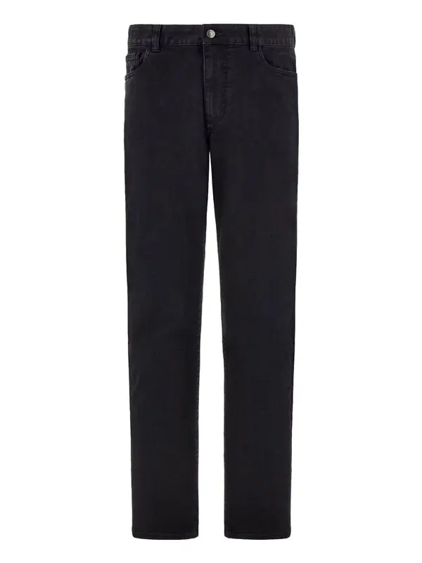 Canali Five-pocket Over-dyed Stretch Denim Pants - Black