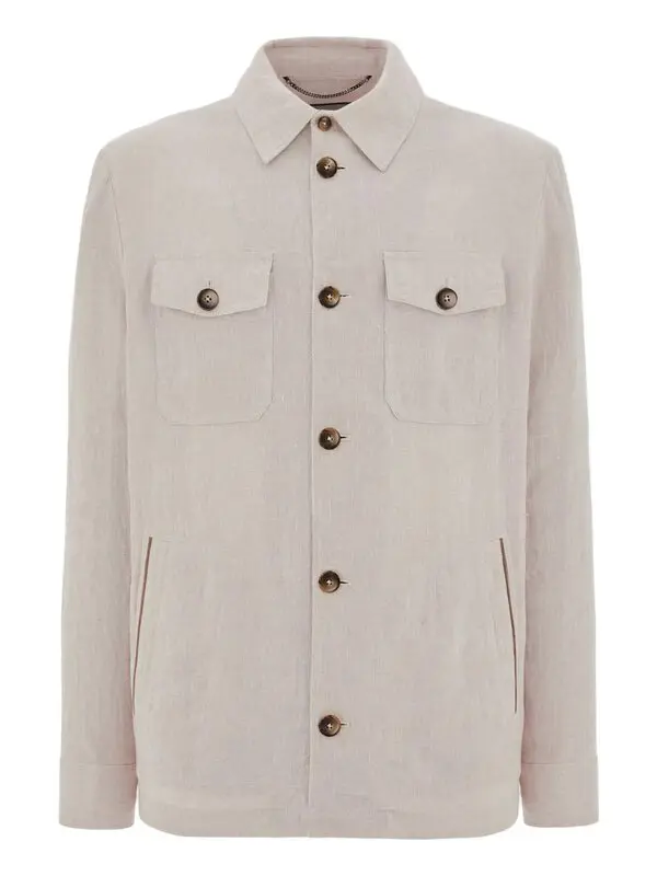 Canali Ecru Overshirt In Pure Yarn-dyed Linen - Beige
