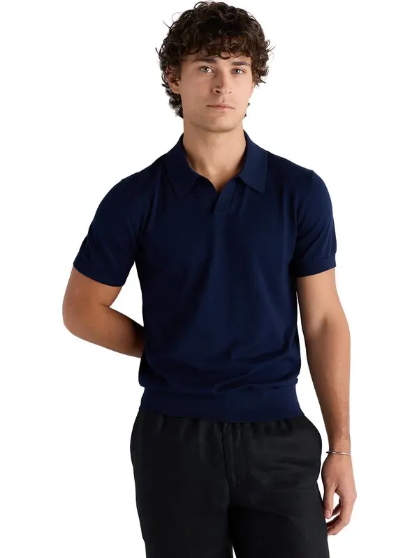 Quince Cotton-silk Johnny Collar Polo - Navy