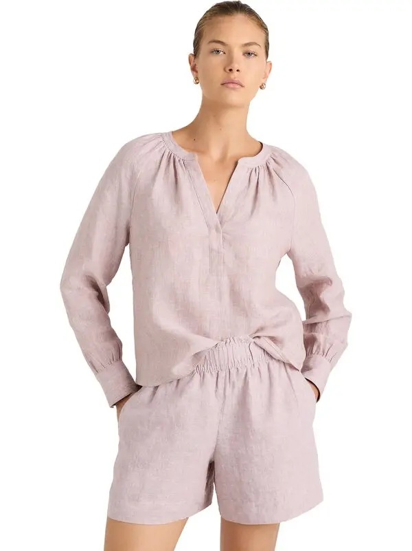 Quince 100% European Linen Peasant Top - Vintage Pink Chambray