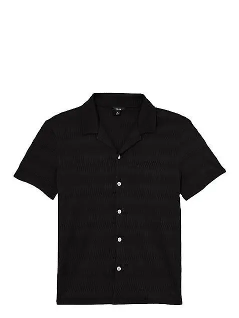 REISS Aleo Textured-wave Short-sleeve Stretch-woven Shirt - Black