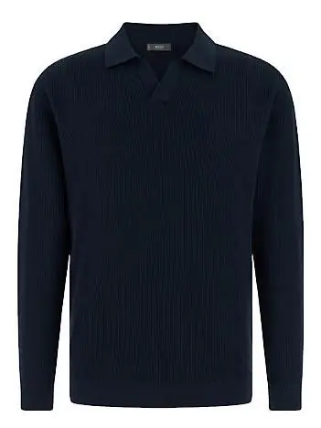 Boggi Milano Long-sleeved Knitted Cotton-blend Polo Shirt - Navy Blue