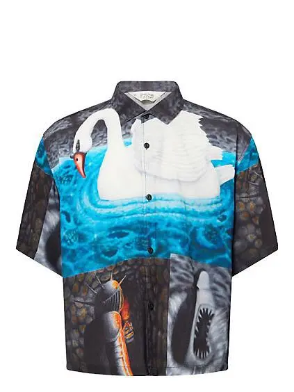 BRAIN DEAD Graphic-print Shirt-sleeve Woven Shirt - Black Multi