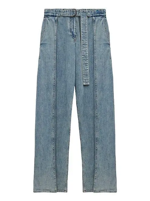 Loewe Belted Faded Wash Wide Leg Denim Jeans - Washed Denim