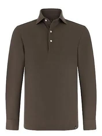Boggi Milano Long-sleeved Cotton-blend Polo Shirt - Dark Brown