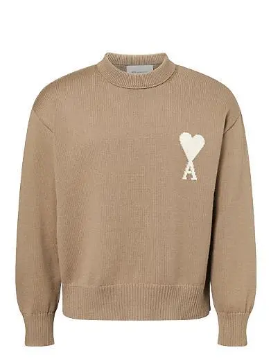 Ami De Coeur Intarsia Knitted Jumper - Beige Taupe/ecru