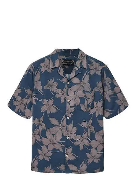 ALLSAINTS Parterre Graphic-print Short-sleeve Cotton Shirt - Bay Blue
