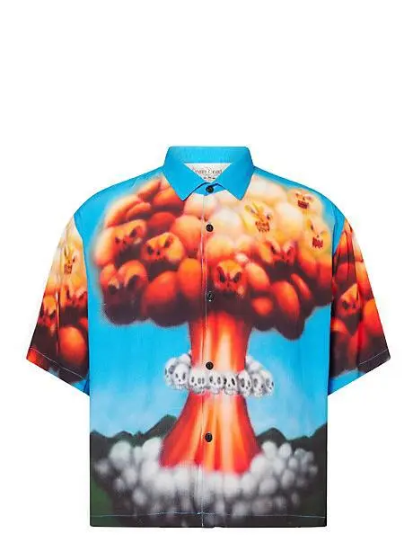 BRAIN DEAD Graphic-print Shirt-sleeve Woven Shirt - Blue Multi