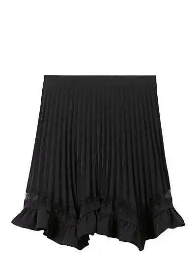 Claudie Pierlot Pleated Lace-trim Mini Skirt - Black