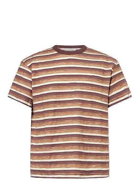 BRAIN DEAD Casey Striped Cotton-blend T-shirt - Coffee