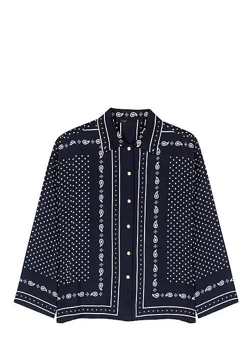 Maje Bandana-print Long-sleeved Woven Shirt - Navy Polka Dot Bandana