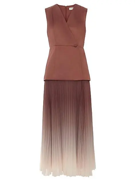PHASE EIGHT Woven Maxi Dress Pleated Skirt - Brown