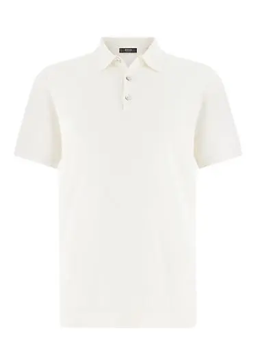Boggi Milano Slim-fit Short-sleeve Cotton And Silk-blend Polo - White