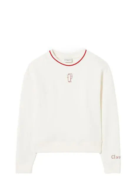 Claudie Pierlot Relaxed-fit Cotton-jersey Sweatshirt With Embroidery - Ecru