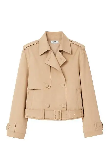 RO&ZO Cropped Belted-hem Cotton Trench - Camel