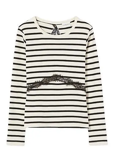 Claudie Pierlot Striped Lace-trim Cotton-jersey T-shirt - Dual-color
