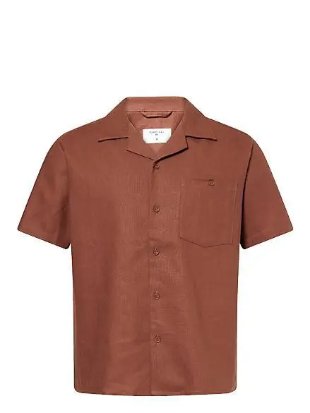 PERCIVAL Short-sleeve Cuban-collar Linen Shirt - Brown