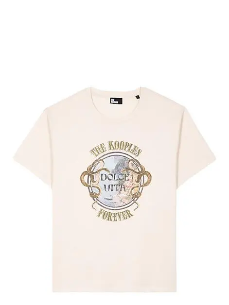 The Kooples Branded-print Cotton-jersey T-shirt - Light Beige