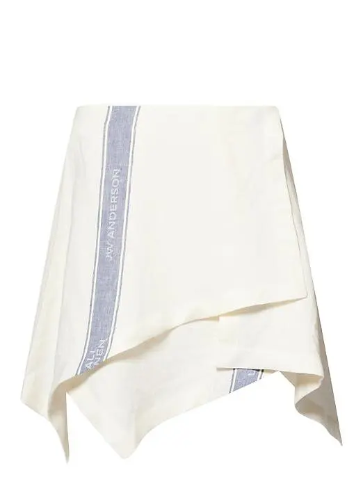 JW Anderson Panelled Handkerchief-drape Linen Mini Skirt - Off White Blue