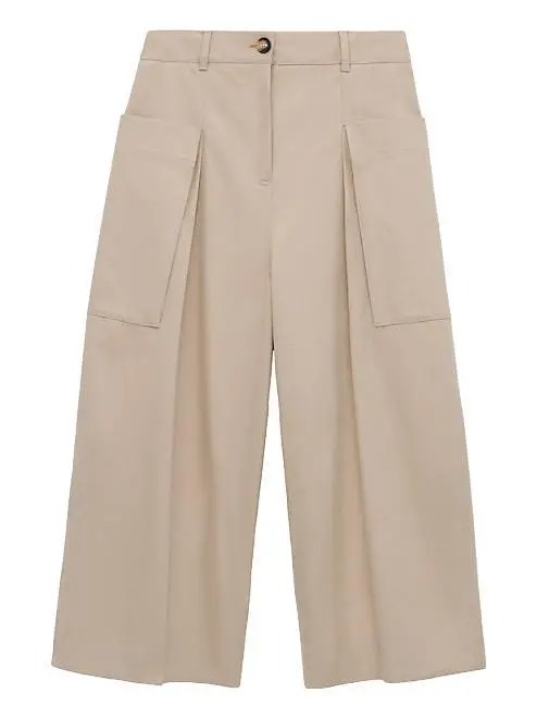 Loewe Cropped Wide-leg Silk-cotton Blend Trousers - Beige
