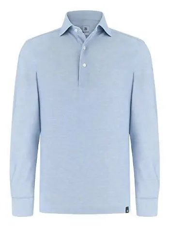 Boggi Milano Long-sleeved Cotton-blend Polo Shirt - Light Blue