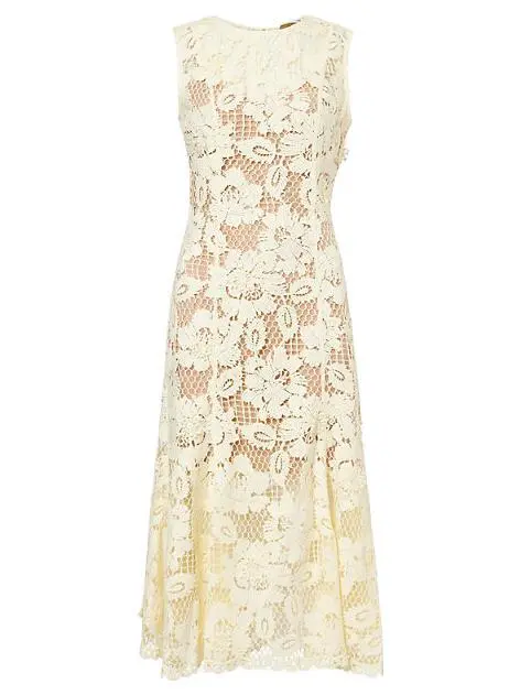 SELF-PORTRAIT Lace Crochet Midi Dress - Yellow