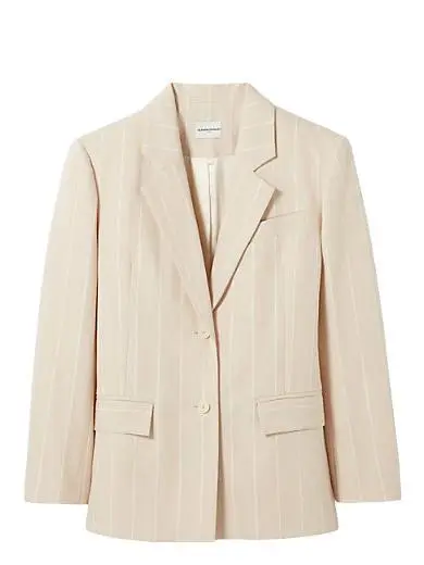 Claudie Pierlot Striped Single-breasted Woven Blazer - Sand