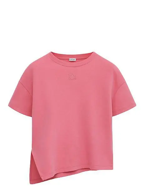 Loewe Logo-embroidered Asymmetric-hem Cotton-blend T-shirt - Bright Pink