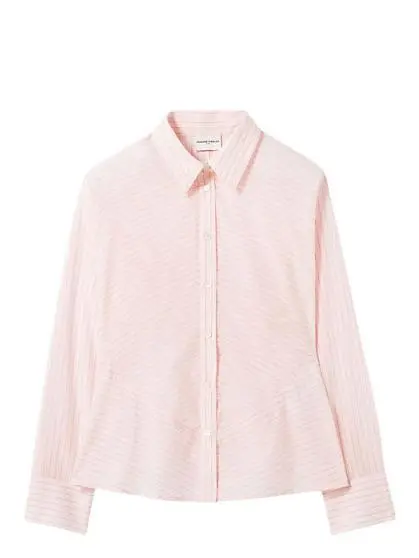 Claudie Pierlot Striped Batwing-sleeved Cotton-blend Shirt - Pale Pink