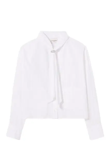 Claudie Pierlot Striped Tie-neck Cotton Shirt - White