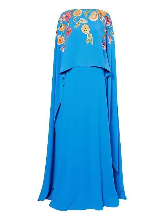 Carolina Herrera Floral Sequin-embellished Cape Kaftan - Bluebell Multi