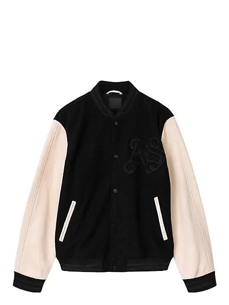 ALLSAINTS Holloway Brand-appliqué Wool And Leather Bomber Jacket - Black/white