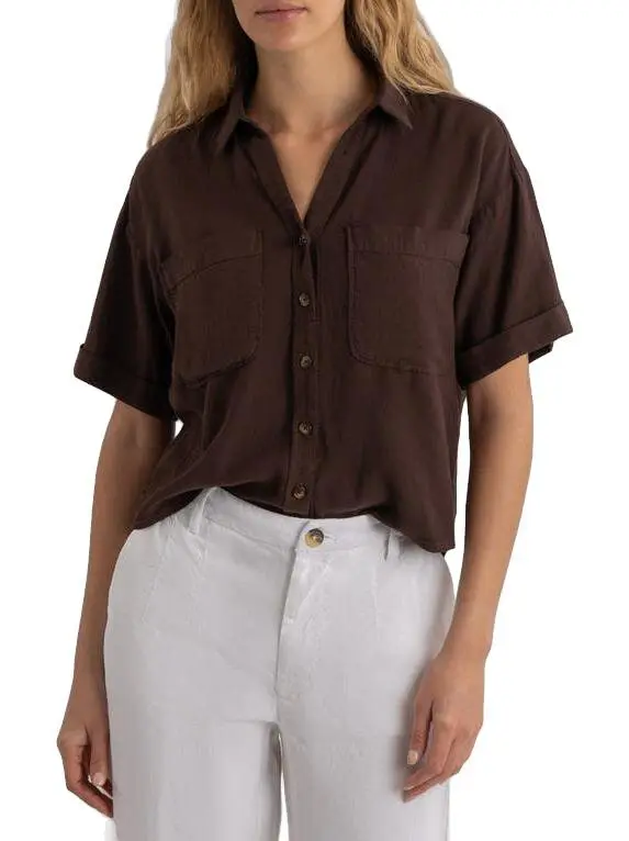 Kut From The Kloth Brianna Boxy Shirt - Chocolate