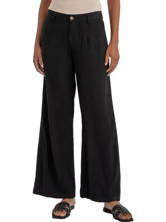 Kut From The Kloth High-waisted Wide Leg Linen-blend Pants - Black